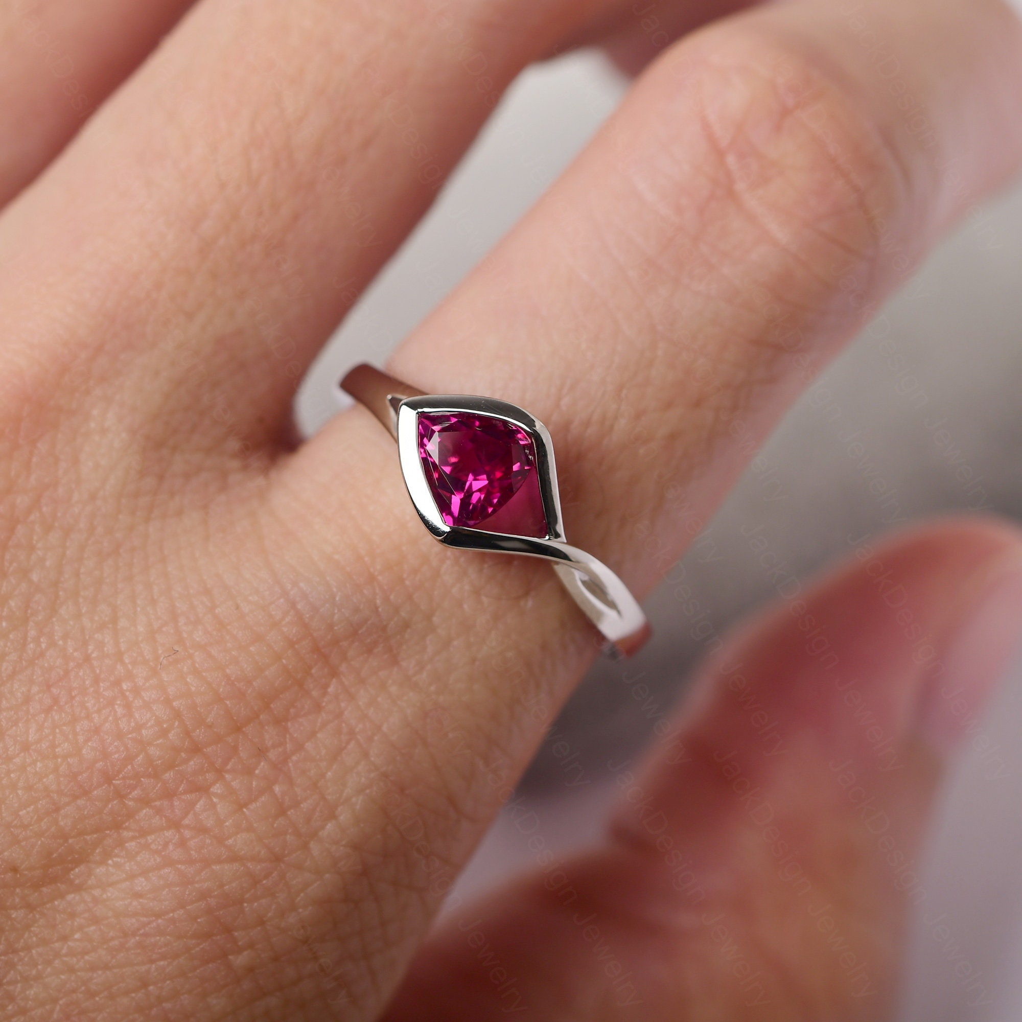 Unique Design Ruby Engagement Ring Trillion Cut Minimalist - Etsy