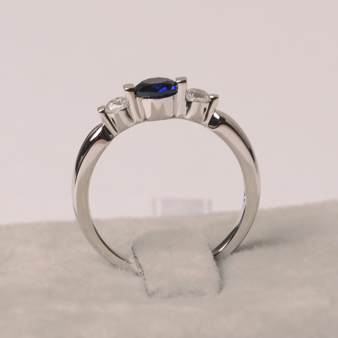 Sapphire Engagement Ring Round Shape 14k White Gold Ring for | Etsy