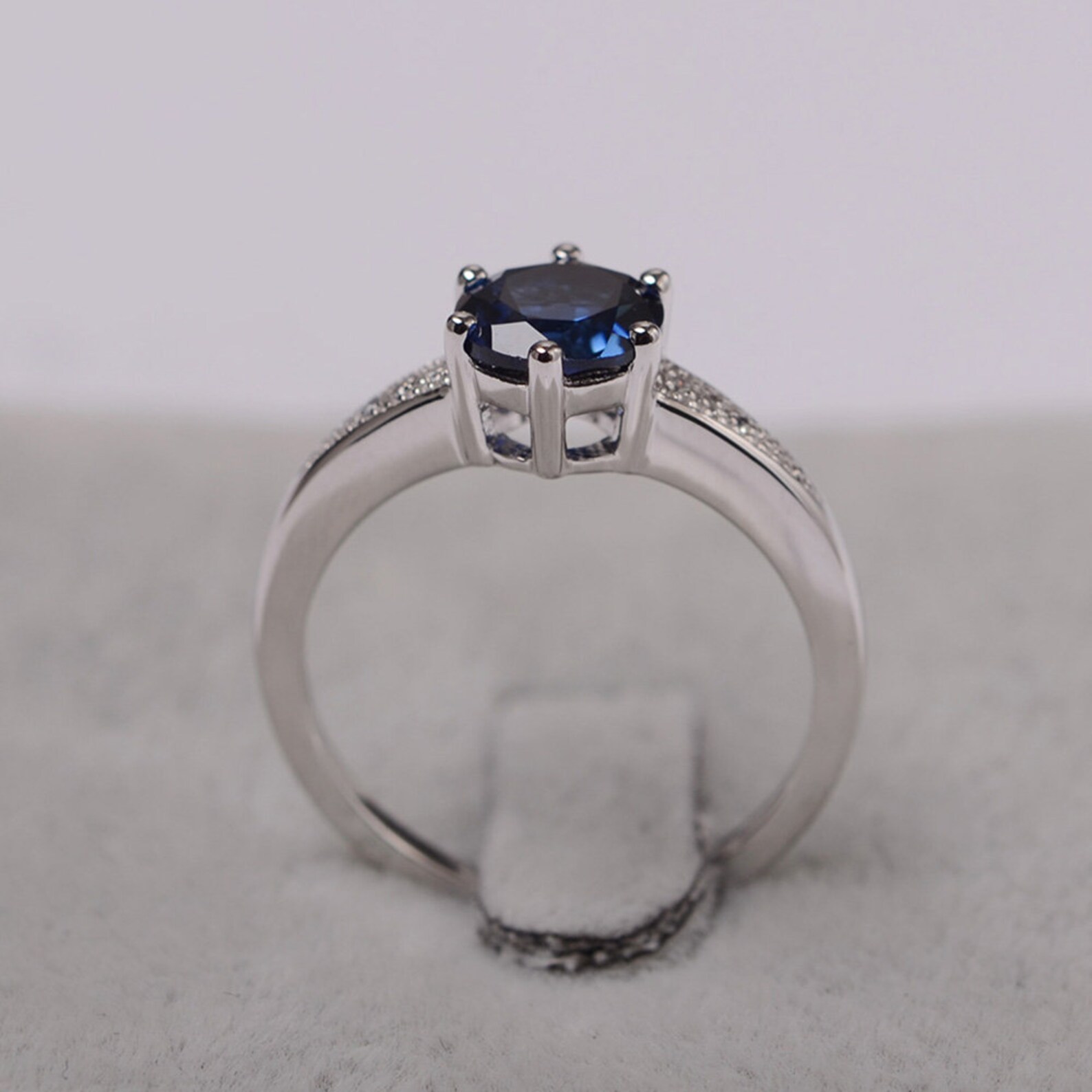 Sapphire Ring Sterling Silver Engagement Ring Round Cut | Etsy