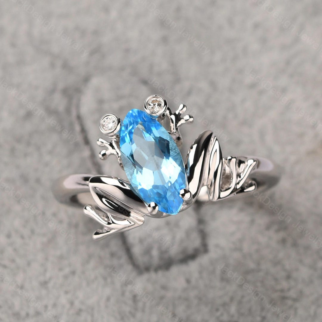 Real Swiss Blue Topaz Ring Cute Frog Engagement Ring November ...