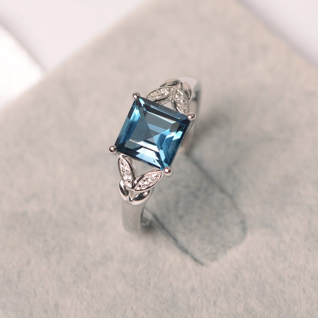 London Blue Topaz Ring Sterling Silver Anniversary Ring Square - Etsy
