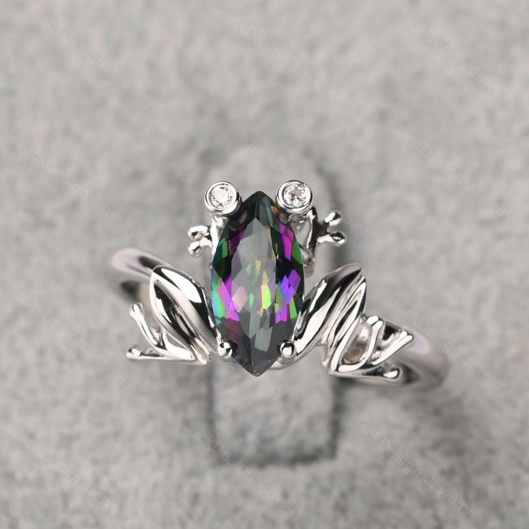 Marquise Cut Mystic Topaz Ring Sterling Silver Frog Ring Rainbow Topaz ...