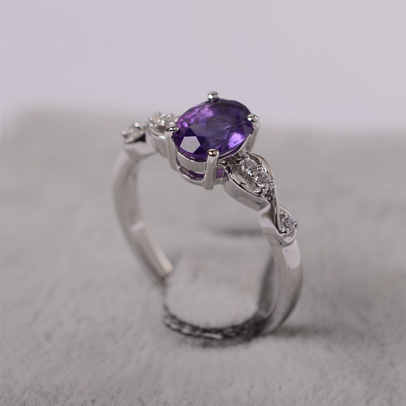 Amethyst Ring Sterling Silver Engagement Ring for Women Oval - Etsy