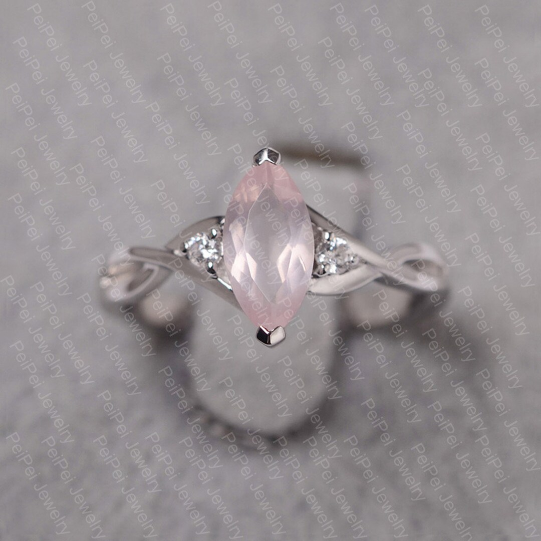 Pink Quartz Ring White Gold Engagement Ring Marquise Cut Gemstone for ...