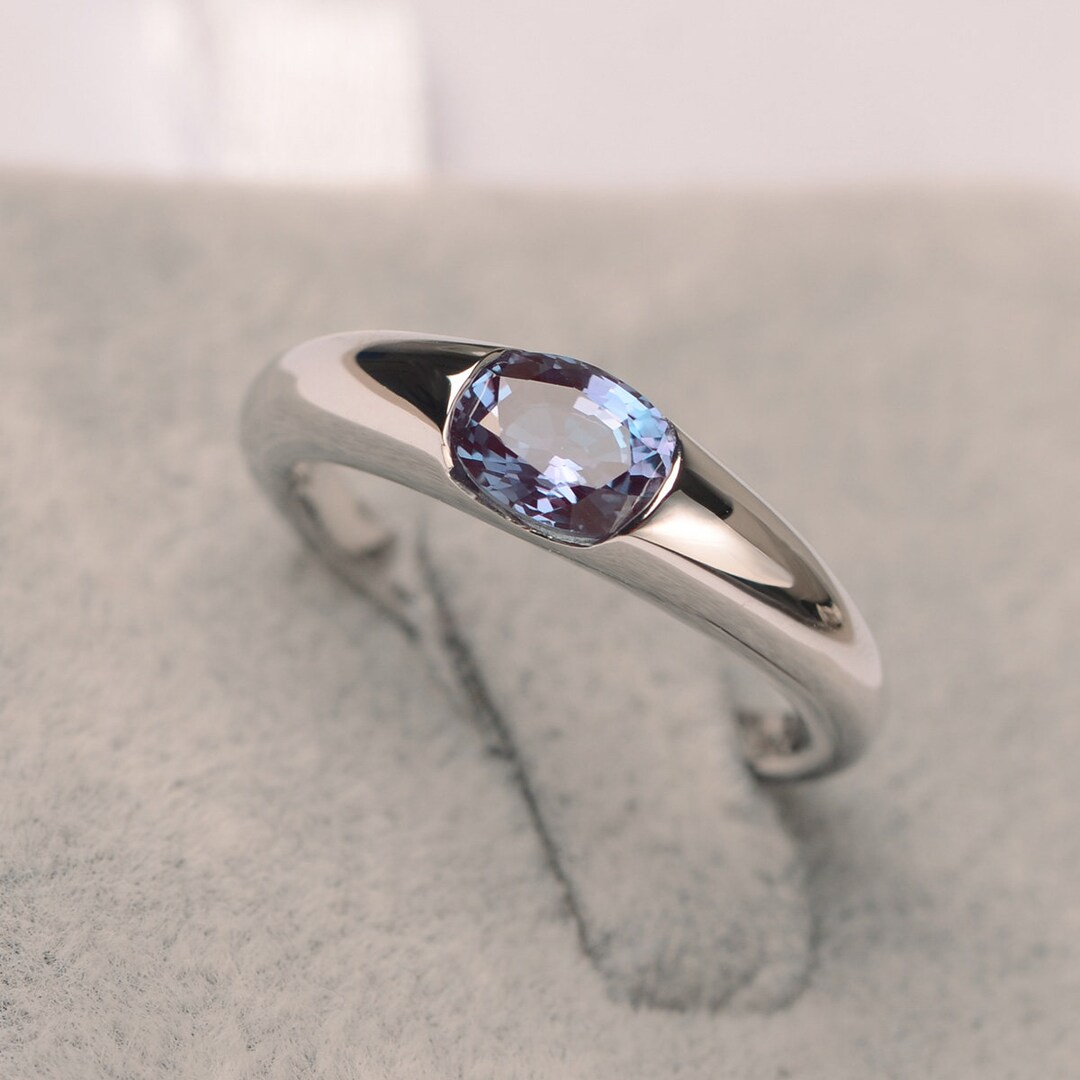 Alexandrite Ring Oval Cut June Birthstone Ring Solitaire Wedding Ring ...