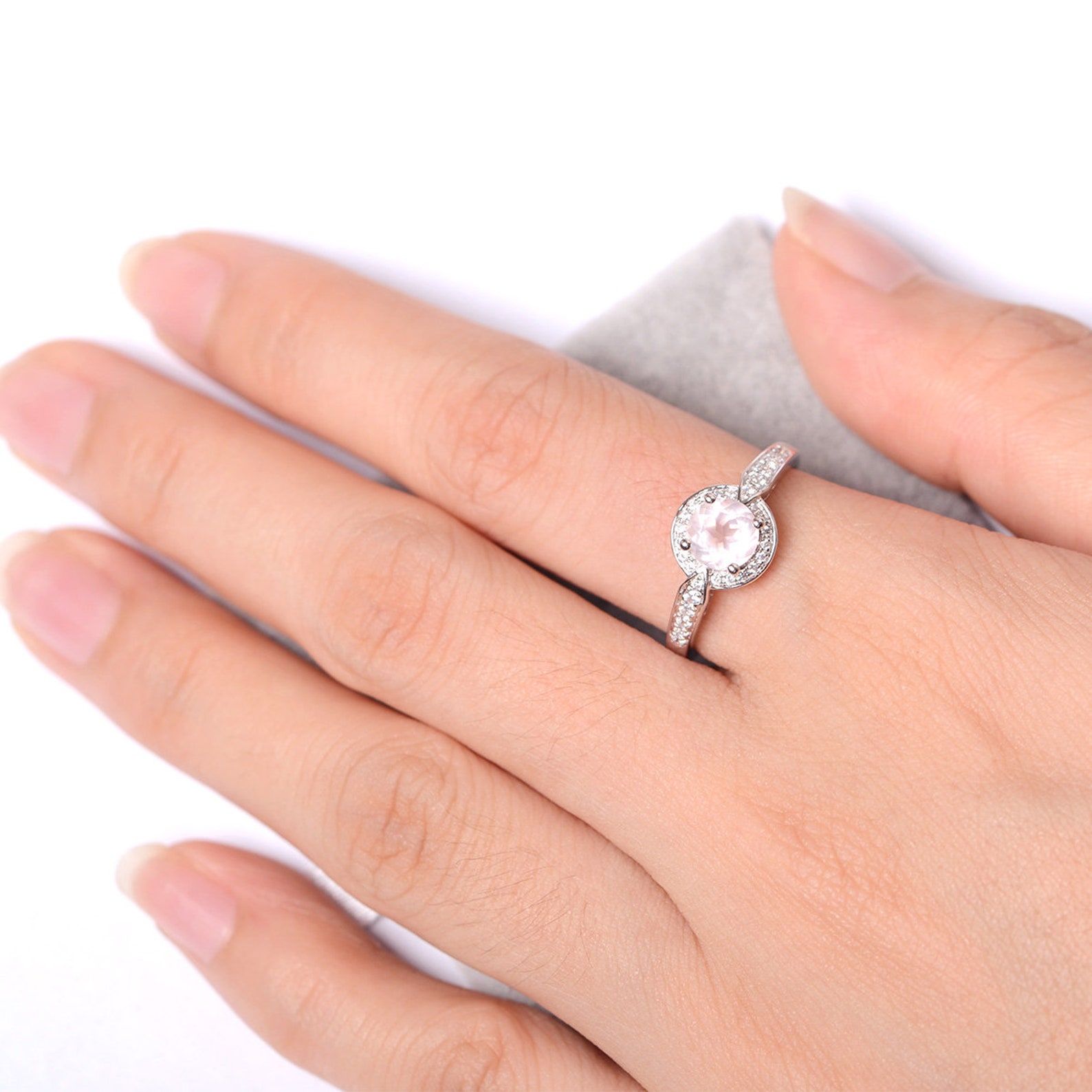 Round Cut Pink Quartz Ring Sterling Silver Wedding Ring for - Etsy