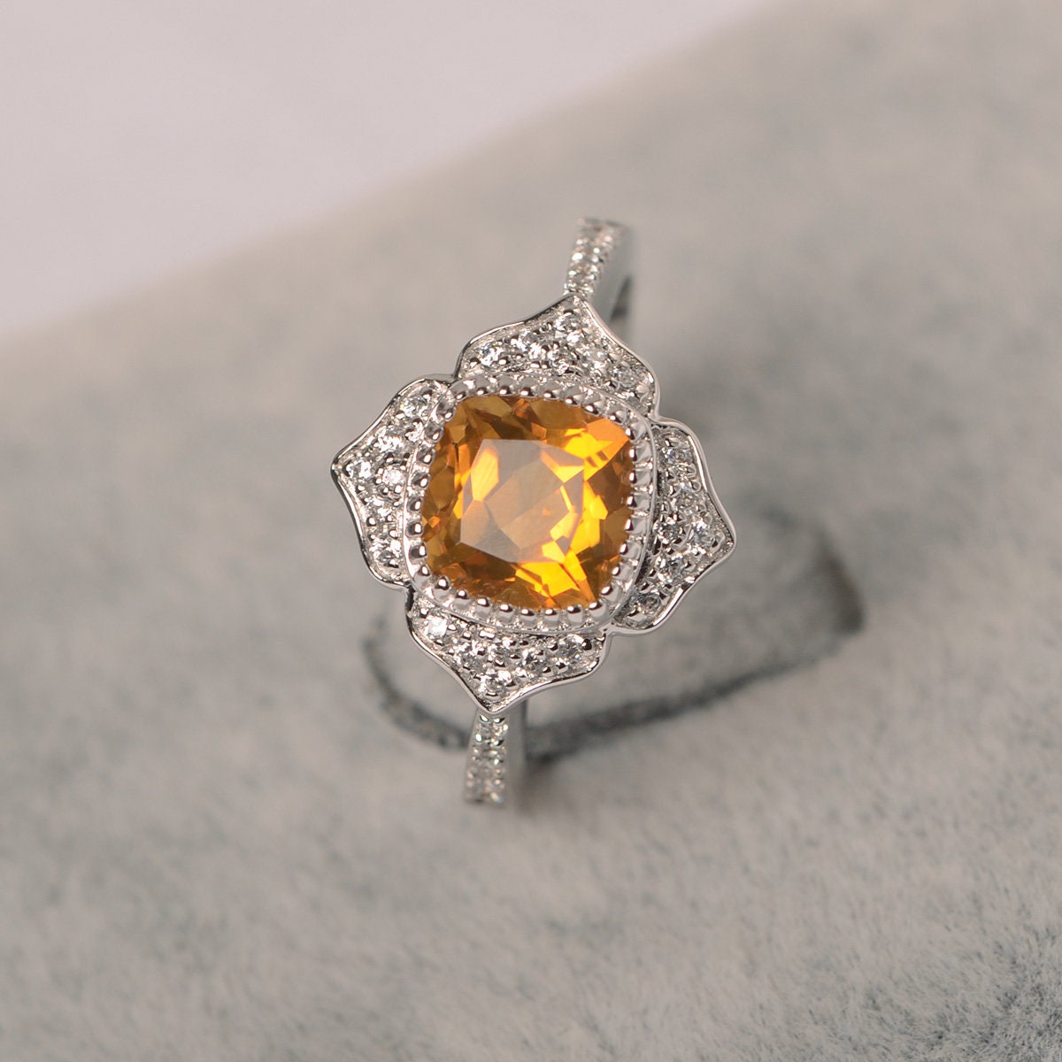 Yellow Citrine Ring Cushion Cut Gemstone November Birthstone | Etsy