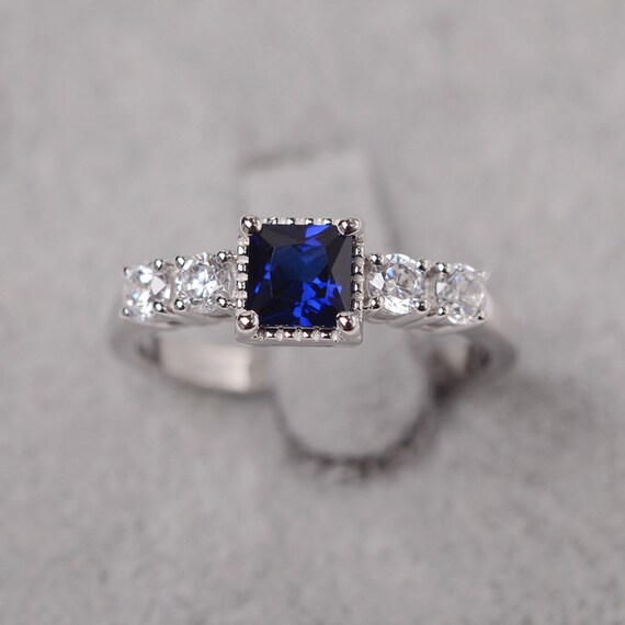 Sapphire Engagement Ring Sterling Silver Wedding Ring for | Etsy