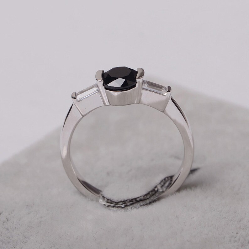 Black Spinel Rings Round Shape Black Gemstone Rings White Gold | Etsy