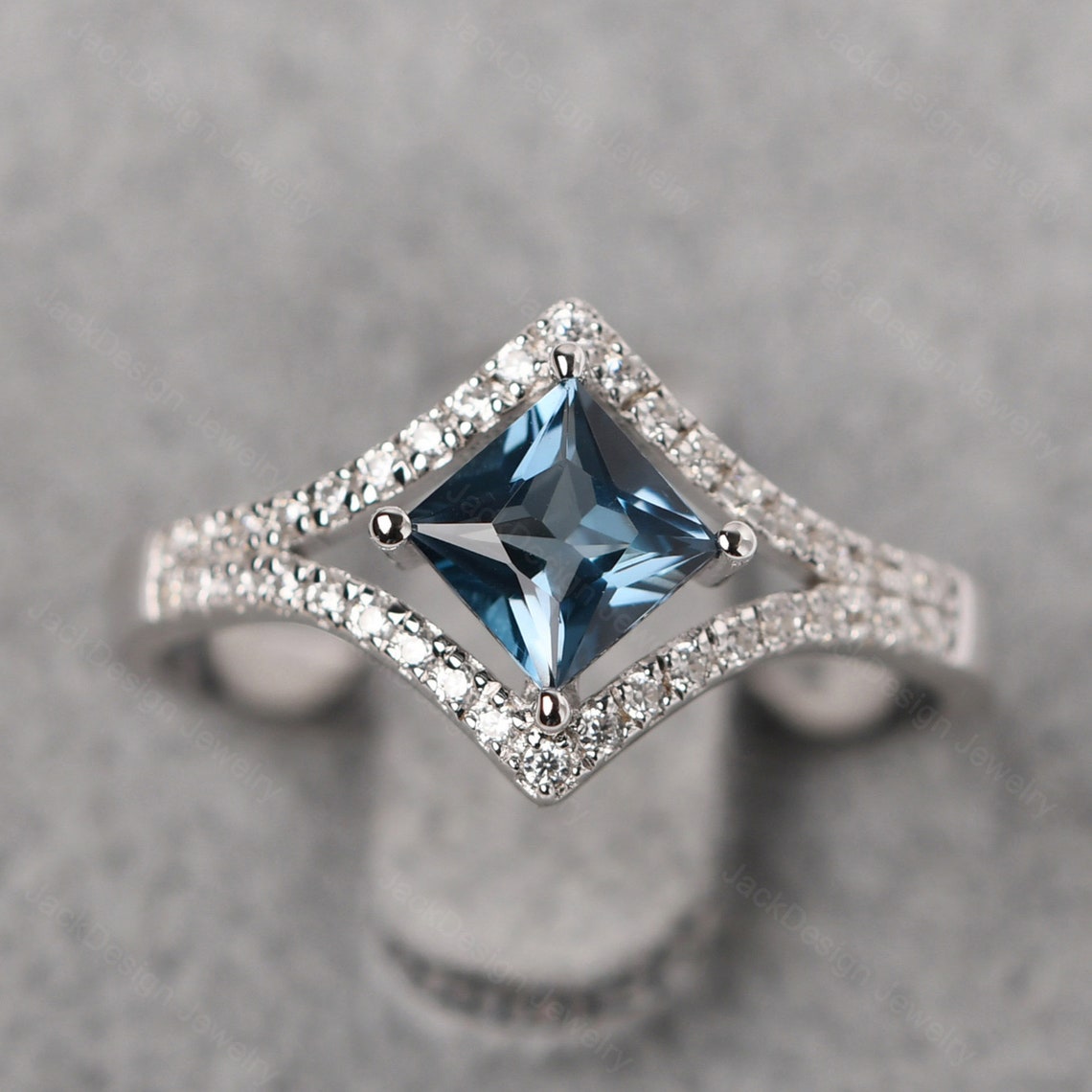 Kite Setting London Blue Topaz Cocktail Ring Princess Cut - Etsy