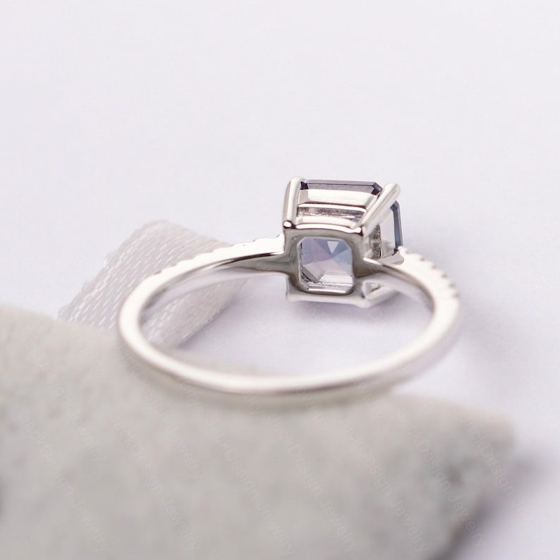 Elegant Asscher Cut Alexandrite Engagement Ring Color Changing June ...