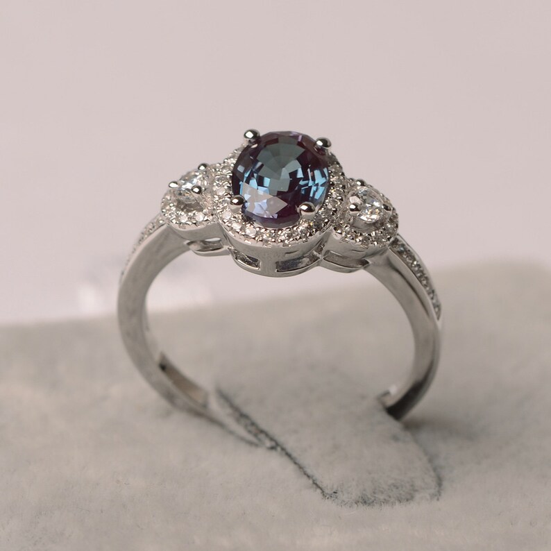 Oval Cut Alexandrite Halo Ring June Birthstone White Gold - Etsy