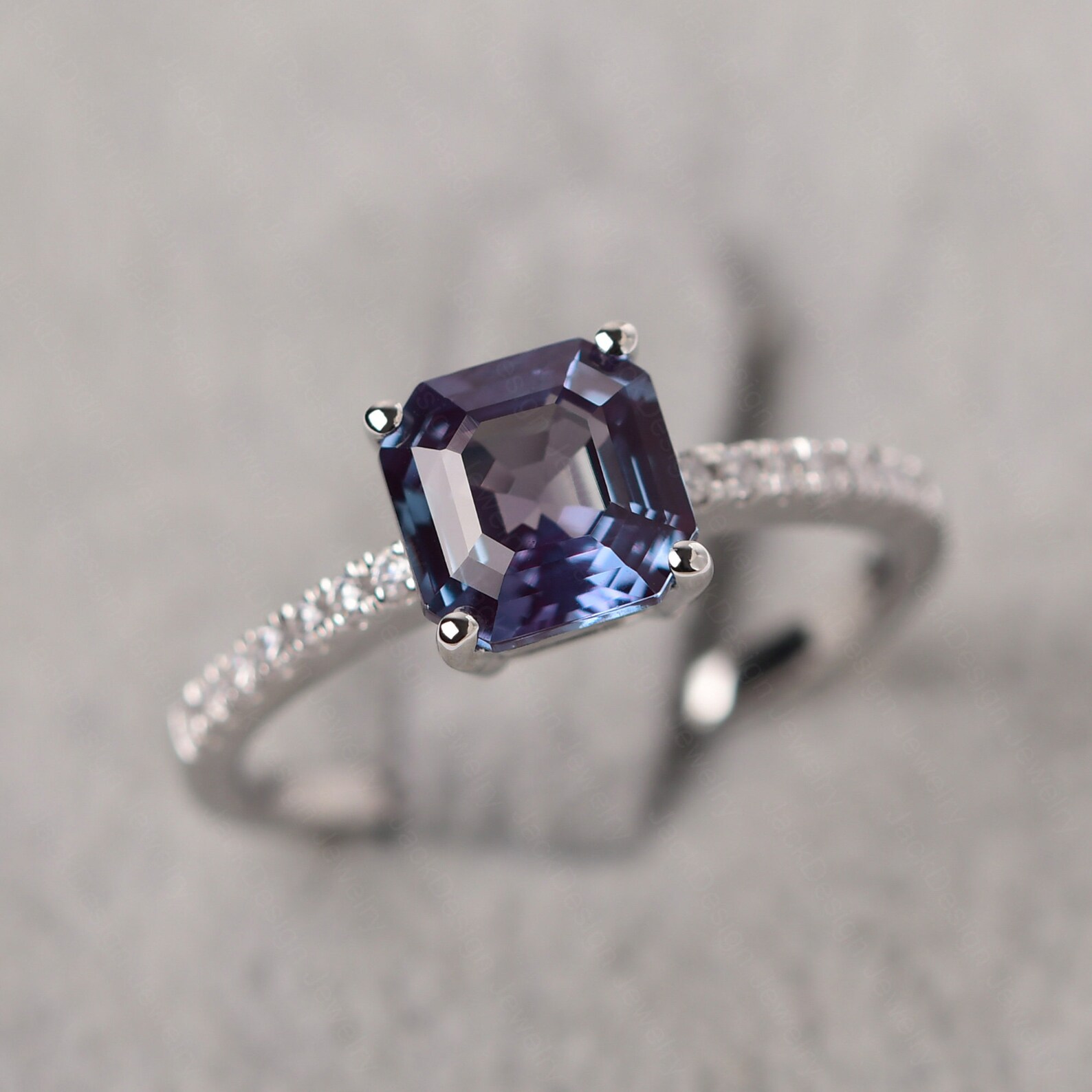 Elegant Asscher Cut Alexandrite Engagement Ring Color Changing - Etsy