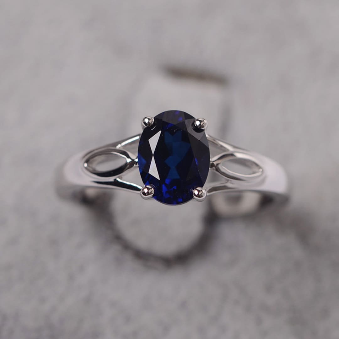Sapphire Ring Sterling Silver Engagement Oval Cut September - Etsy