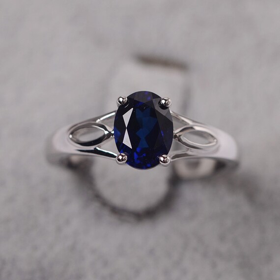 Sapphire Ring Sterling Silver Engagement Oval Cut September | Etsy