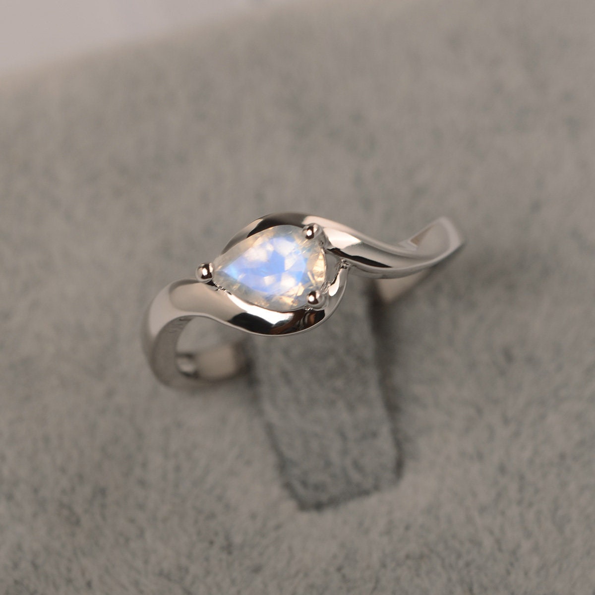 Natural Moonstone Ring White Gold Solitaire Engagement Ring - Etsy