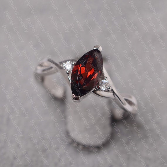 Garnet Ring Marquise Cut Stone Ring Sterling Silver January | Etsy