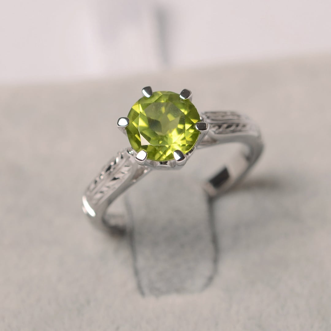Peridot Ring August Birthstone Round Cut Ring Sterling Silver ...