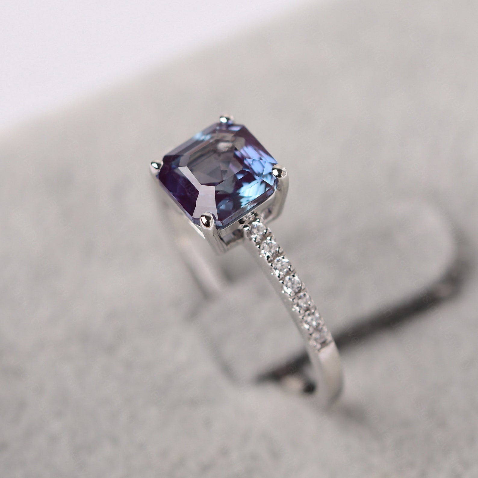 Elegant Asscher Cut Alexandrite Engagement Ring Color Changing - Etsy