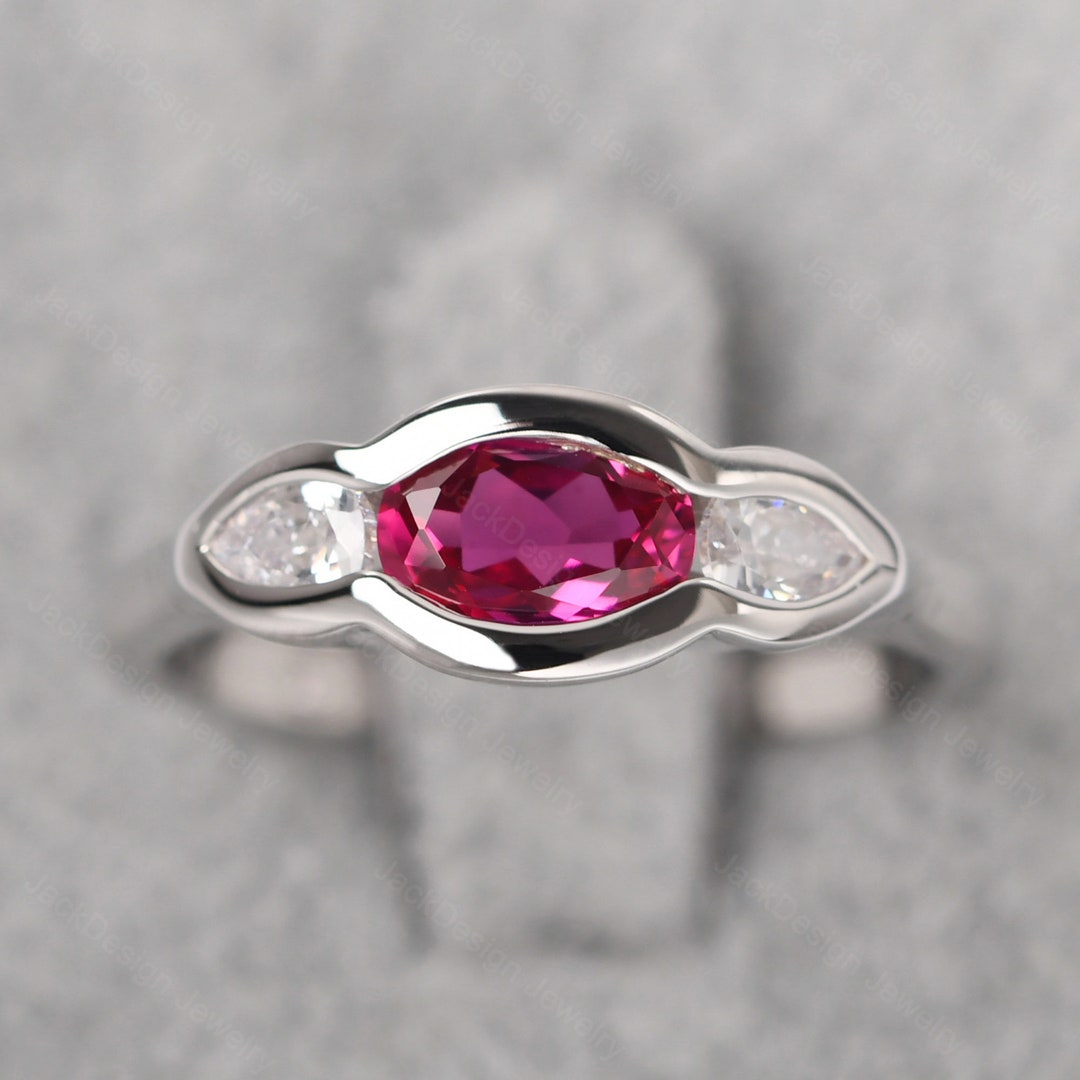 Three Stone Ruby Promise Ring Bezel Set Minimalist Mothers Ring July ...