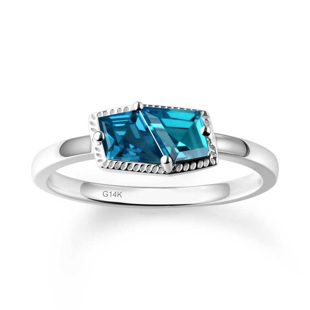 Toi Et Moi Kite Cut London Blue Topaz Engagement Ring Two Stone 14K ...
