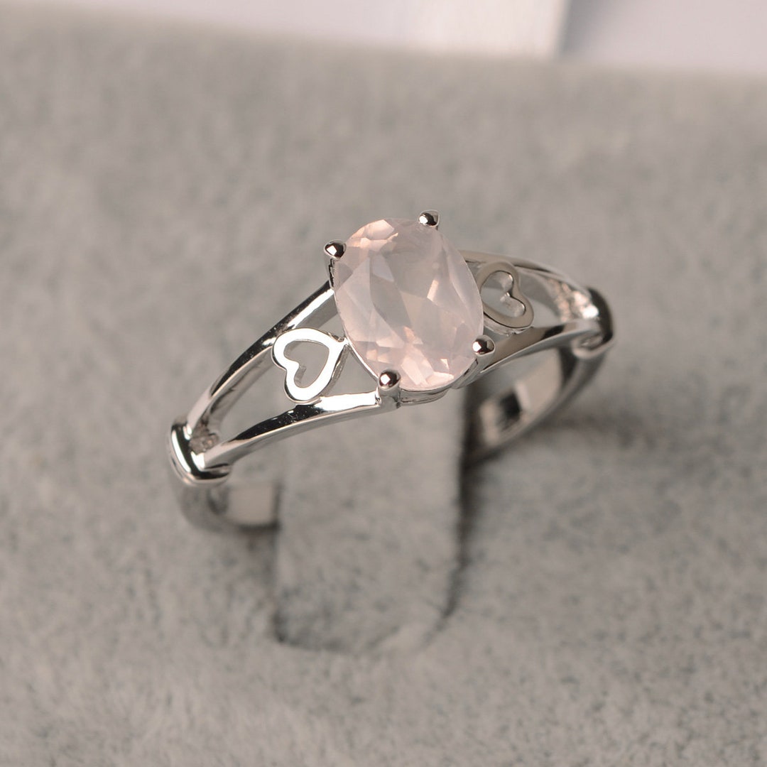 Pink Quartz Ring Oval Cut Pink Gemstone Ring White Gold Solitaire ...