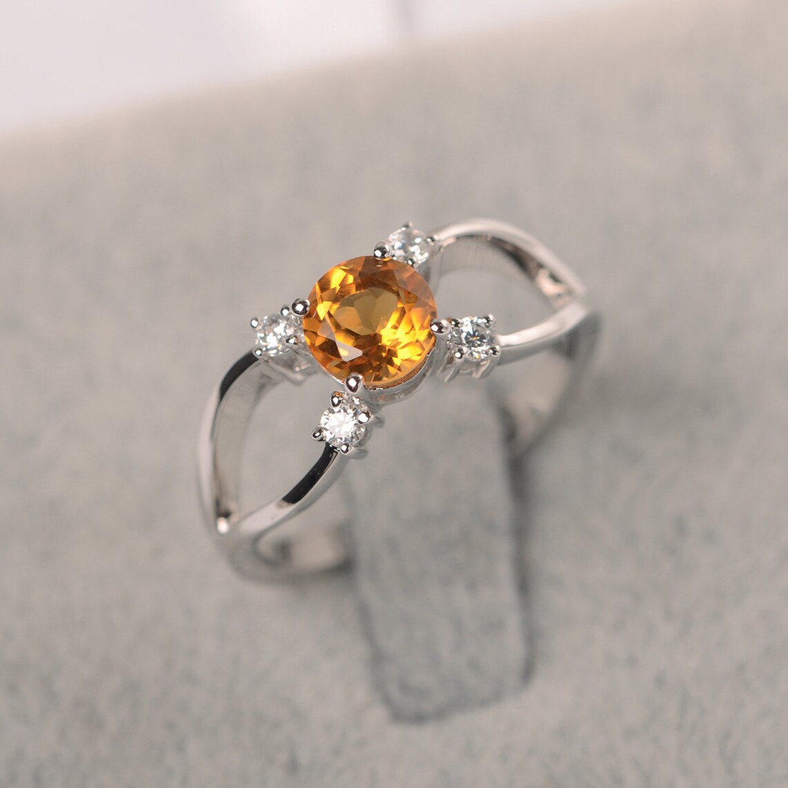 Yellow Citrine Ring Brilliont Cut Yellow Gemstone Ring Prong - Etsy