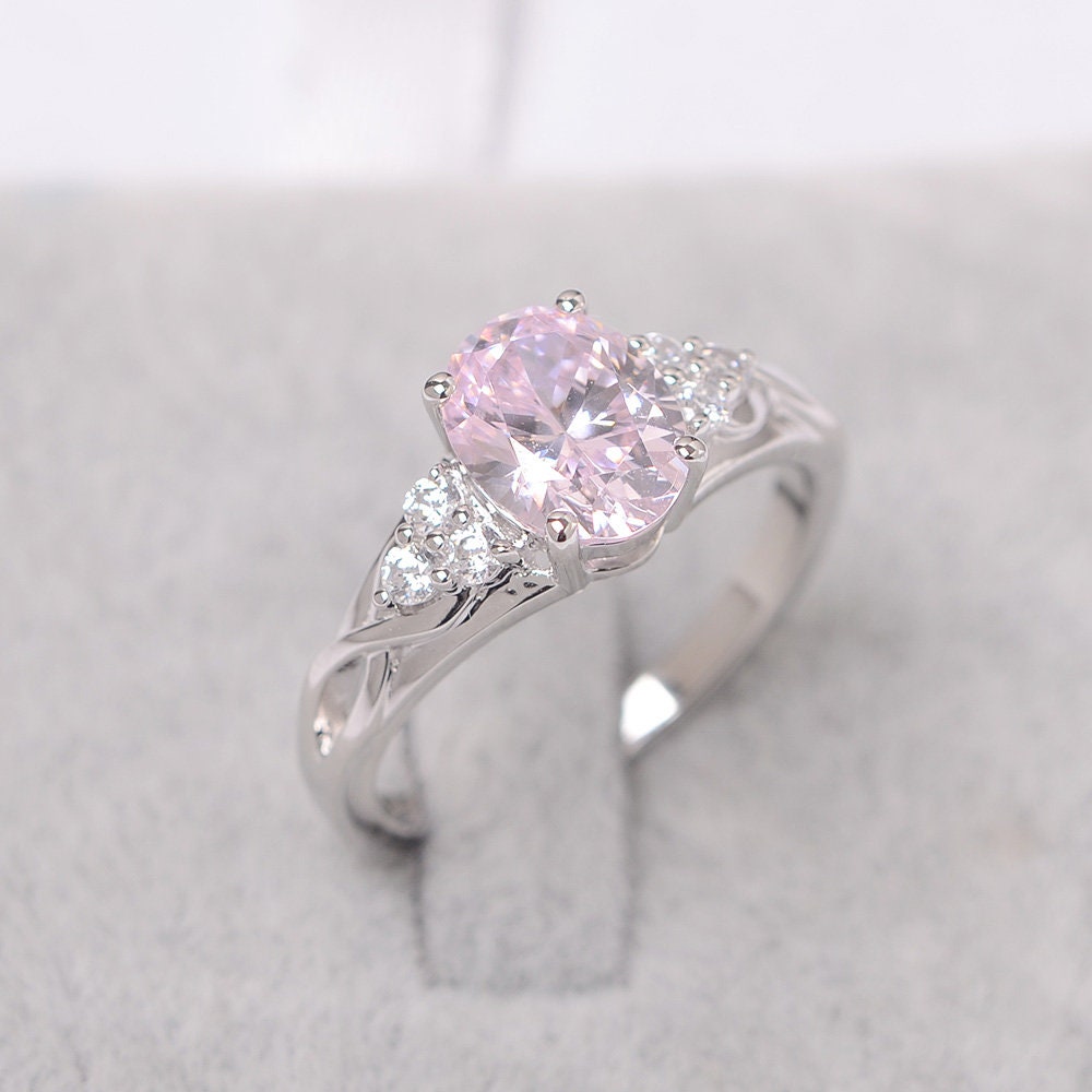 CZ Ring Oval Cut Pink Stone Ring Sterling Silver Ring for - Etsy