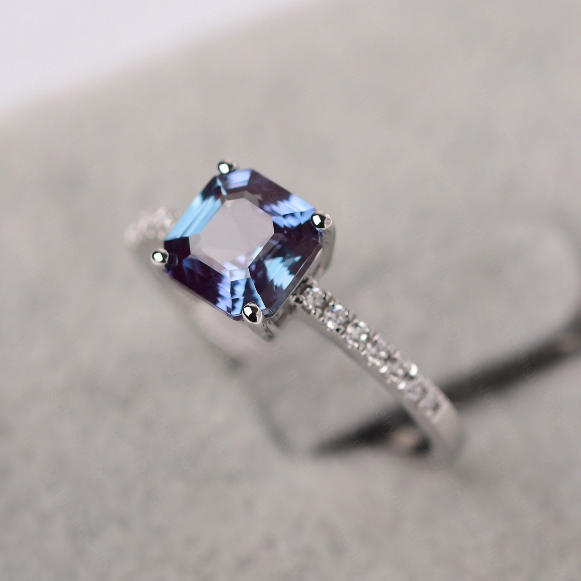 Elegant Asscher Cut Alexandrite Engagement Ring Color Changing - Etsy