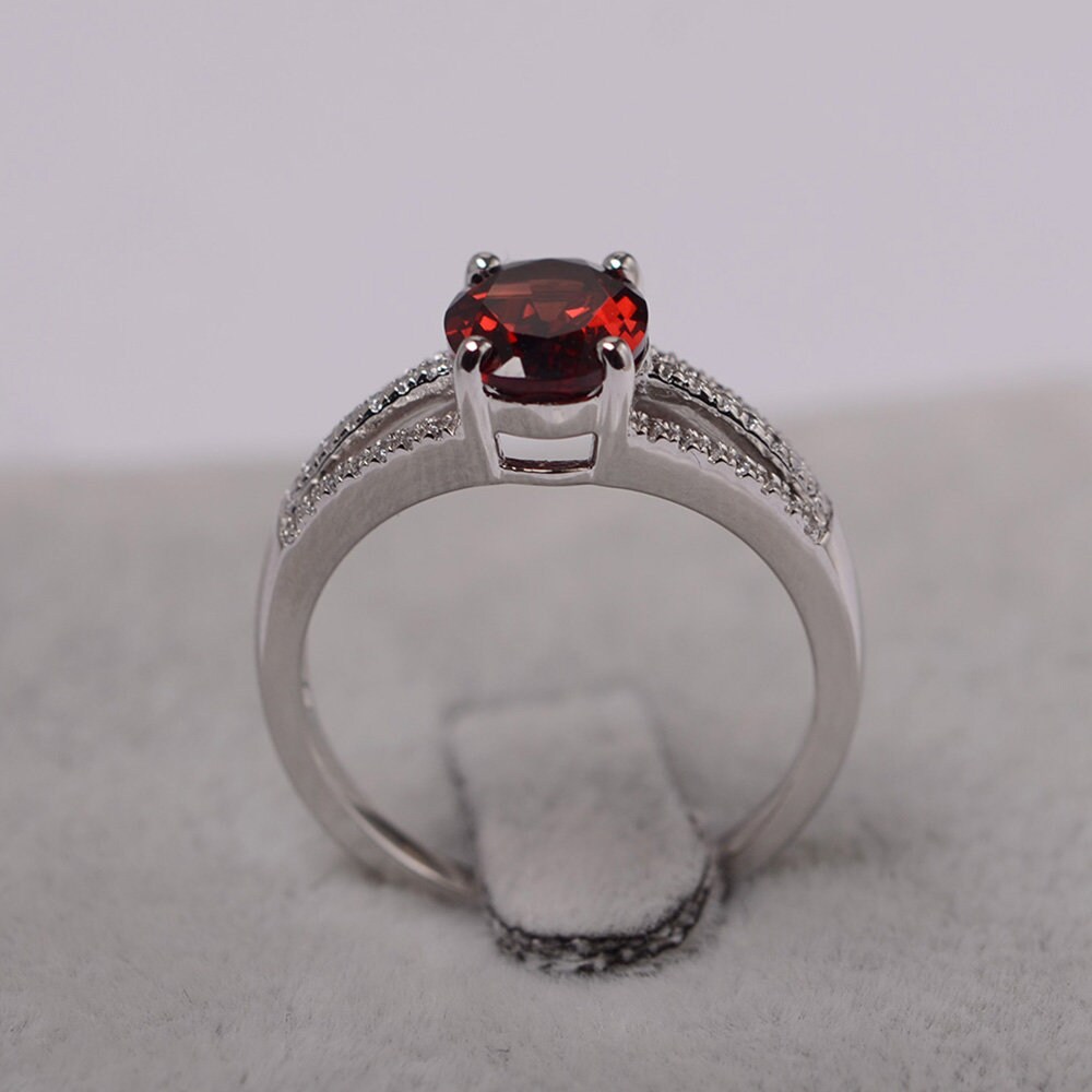 Garnet ring sterling silver engagement oval cut red natural | Etsy