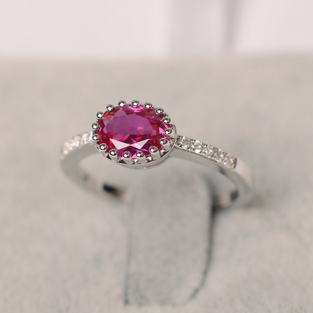 Ruby Ring Sterling Silver Anniversary Ring for Women Oval Cut Red ...