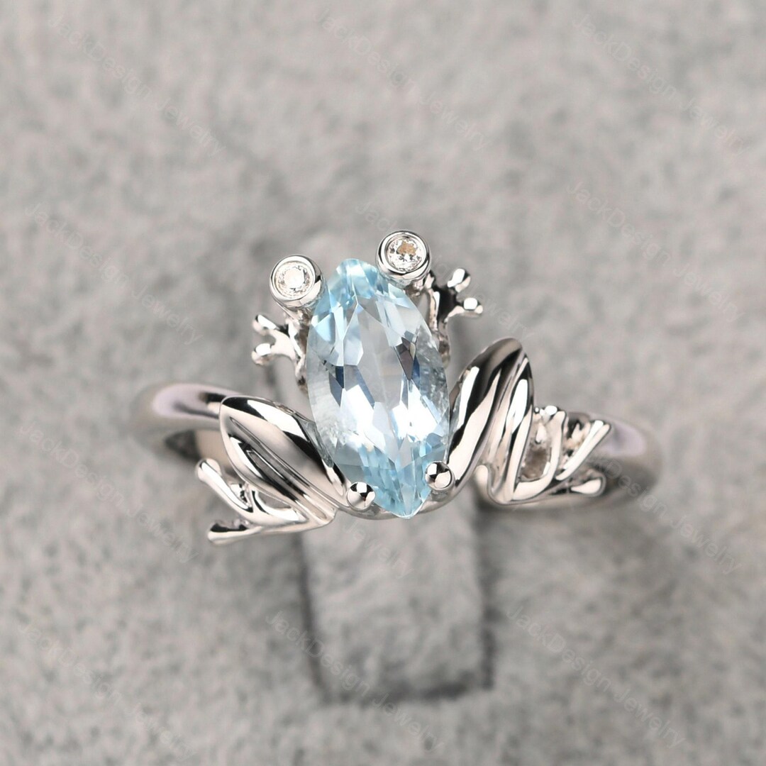 Unique Frog Ring Sterling Silver Aquamarine Wedding Ring March ...