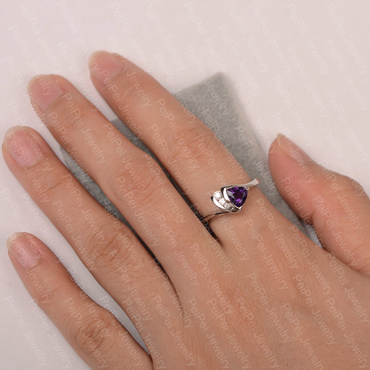 Amethyst Ring Trillion Cut Sterling Silver Anniversary Ring - Etsy