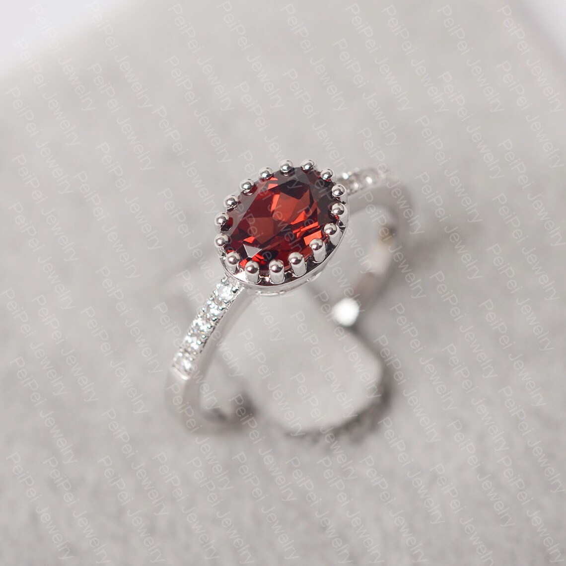 Red garnet ring sterling silver engagement ring oval cut | Etsy