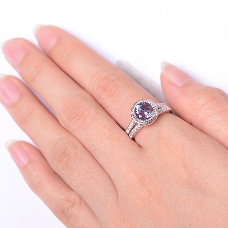 Alexandrite Ring 925 Silver Round Cut Ring Bezel Setting | Etsy