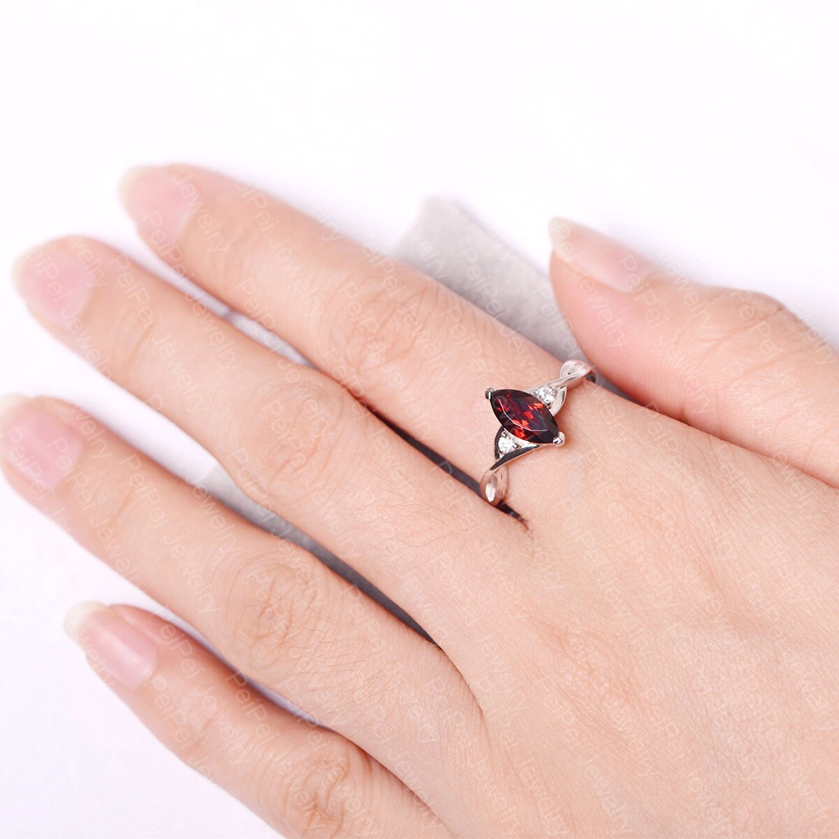 Garnet Ring Marquise Cut Stone Ring Sterling Silver January - Etsy