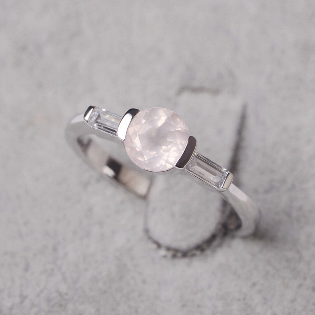 Pink Quartz Rings Sterling Silver Engagement Ring Round Cut Pink ...