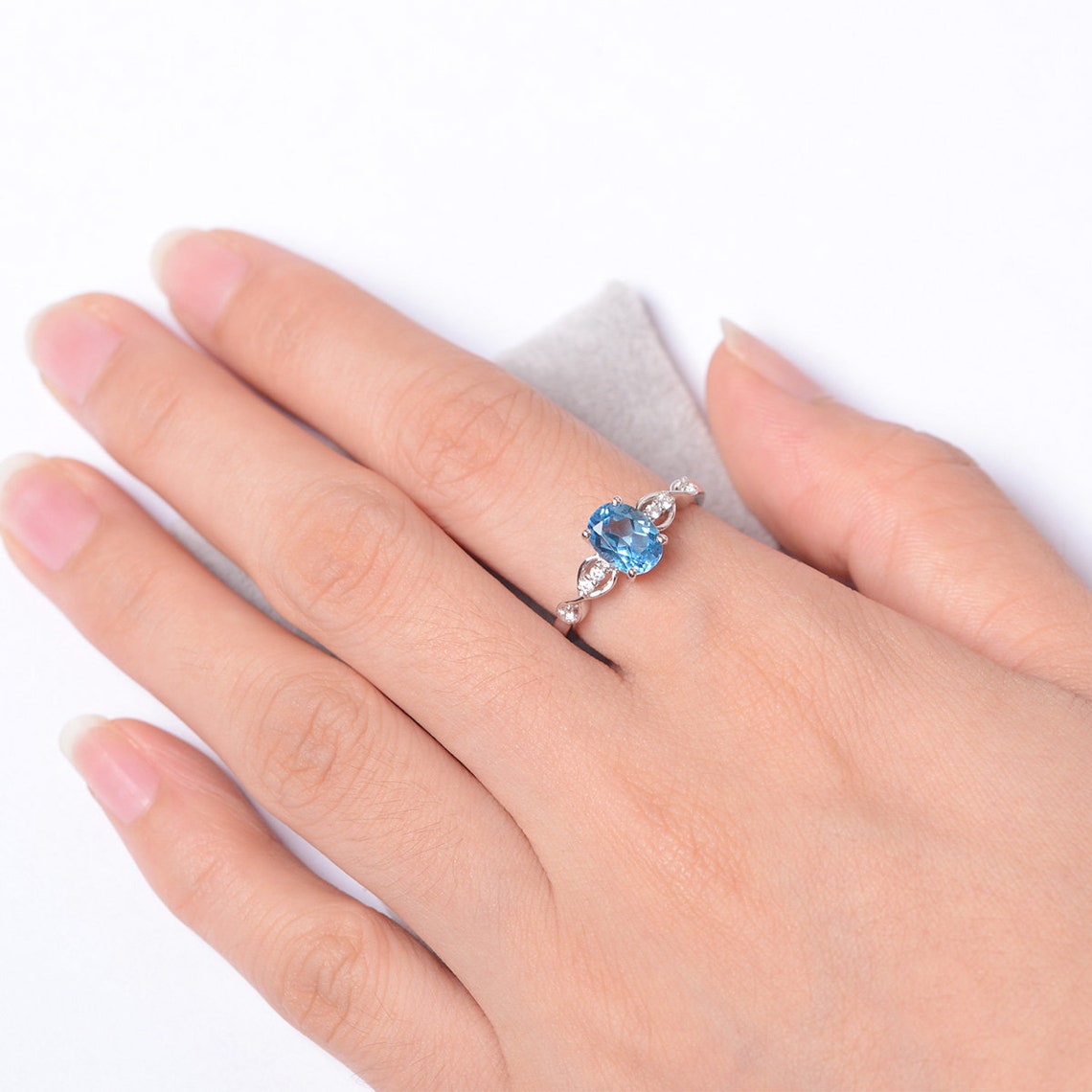 Swiss Blue Topaz Ring Sterling Silver Engagement Ring Oval Cut - Etsy