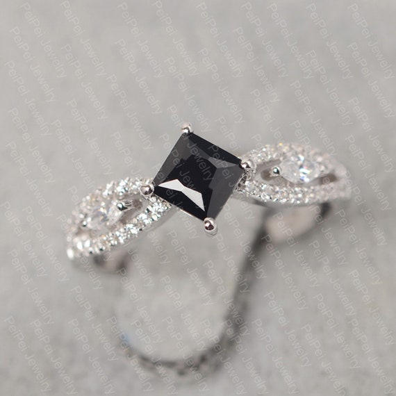 Black spinel ring for women princess cut black stone ring | Etsy