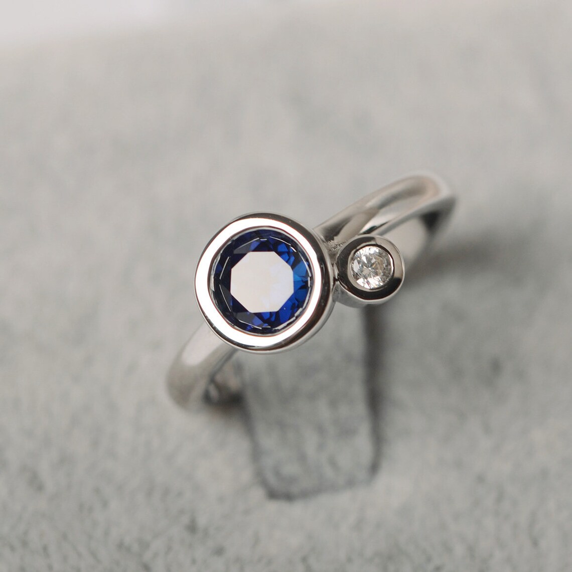 Blue Sapphire Ring September Birthstone Ring Bezel Set Rings | Etsy