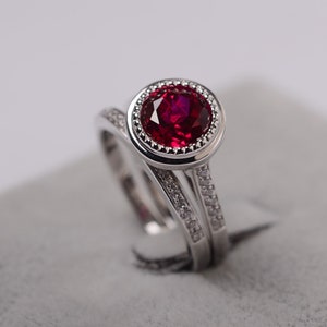 Ruby Engagement Ring Sterling Silver Round Cut July Birthstone Ring ...