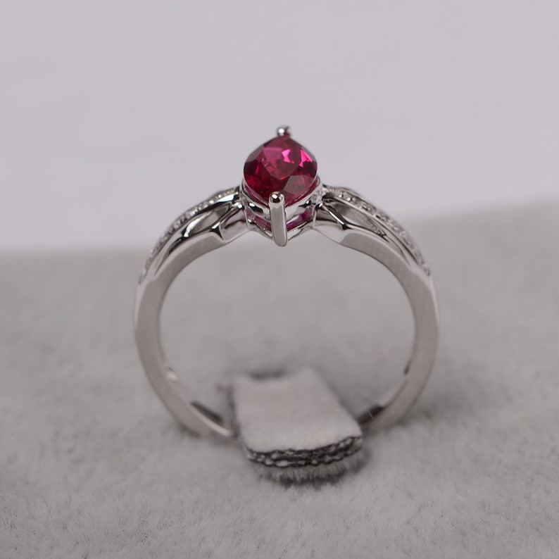 Lab Ruby Ring Marquise Cut July Birthstone Ring Sterling | Etsy
