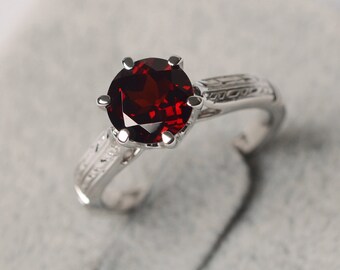 Garnet Ring Sterling Silver January Birthstone Engagement Ring - Etsy