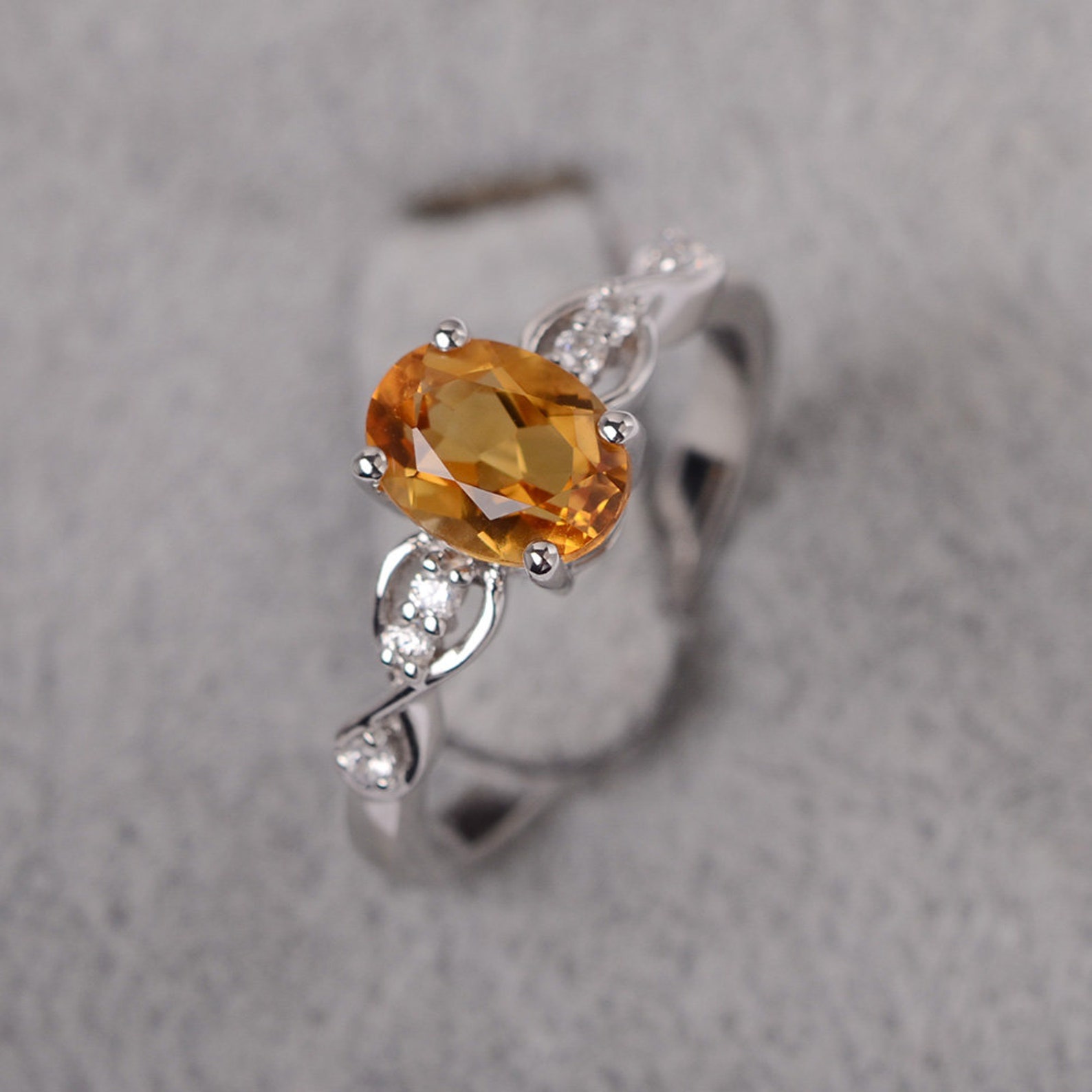 Citrine ring sterling silver engagement ring oval cut yellow | Etsy