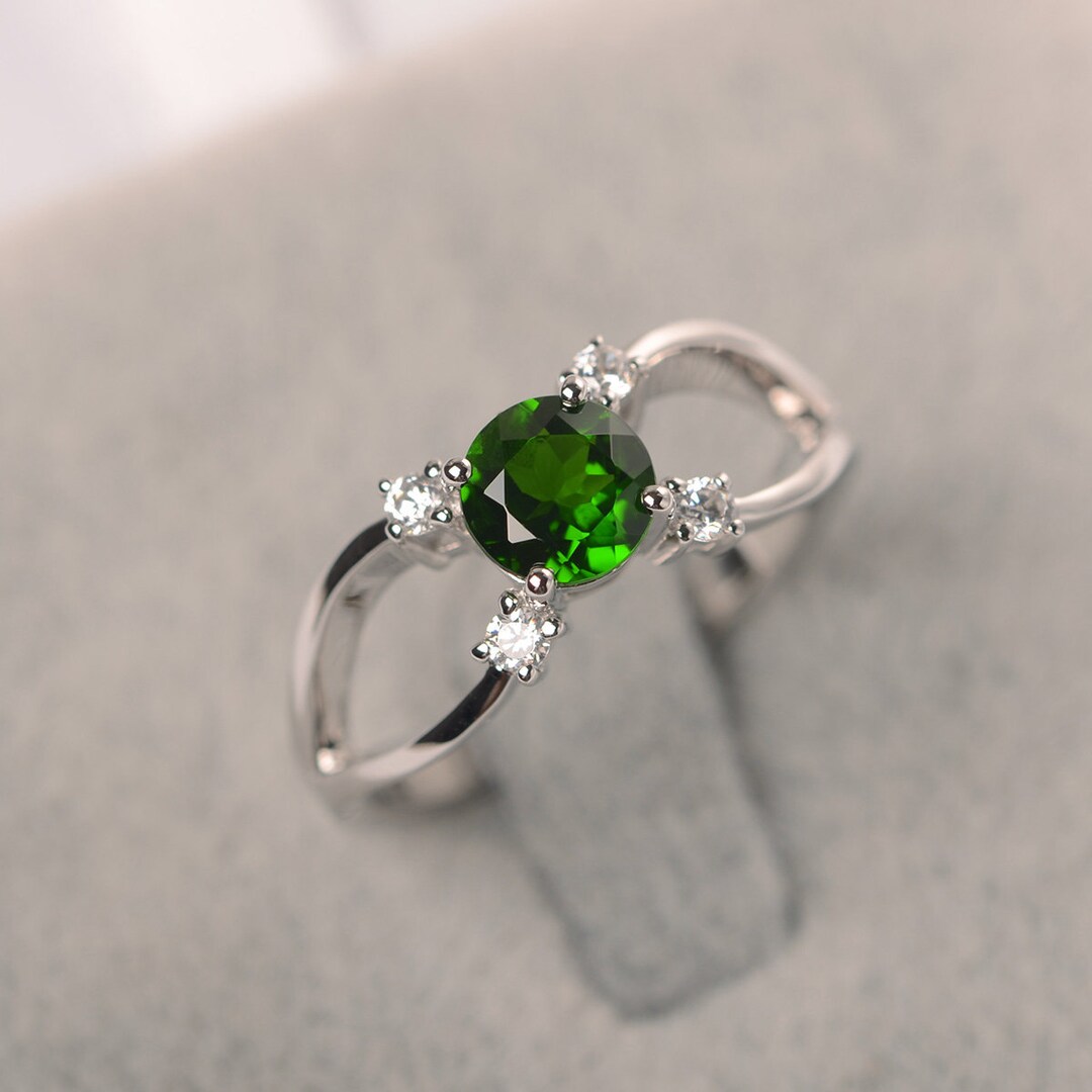 Diopside Ring Brilliant Cut Green Gemstone Ring White Gold Ring ...
