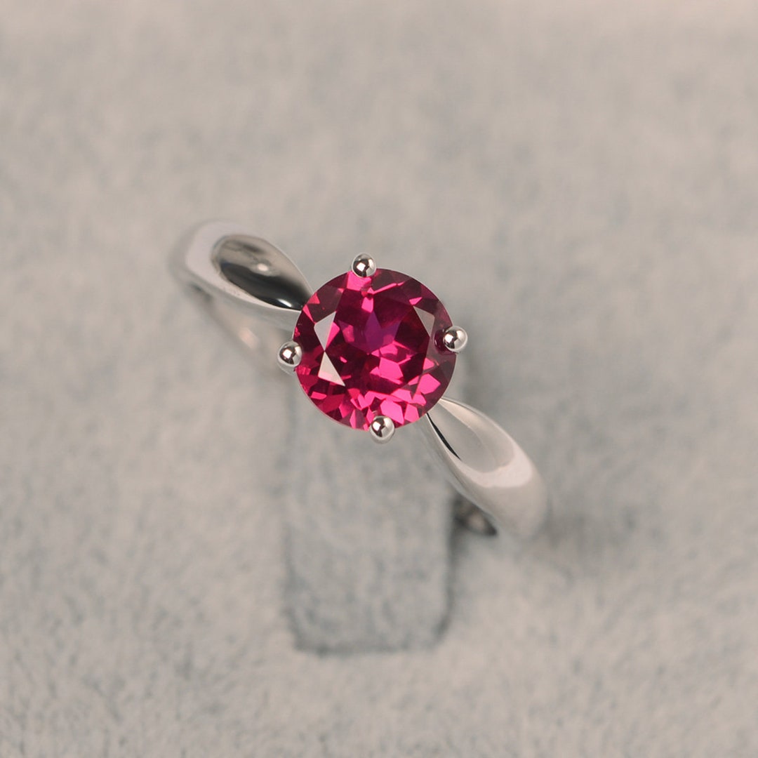 Red Ruby Ring White Gold Solitaire Anniversary Ring July Birthstone ...