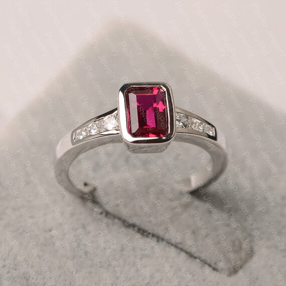 Ruby Engagement Ring Emerald Cut Red Gemstone Ring July - Etsy