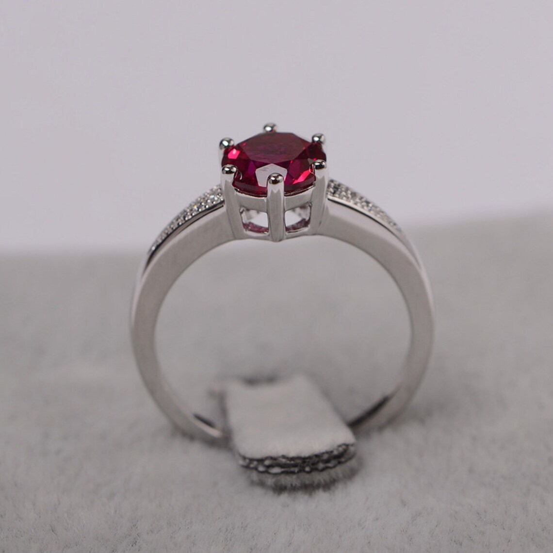 Round Cut Ruby Ring Sterling Silver Engagement Ring for Women - Etsy