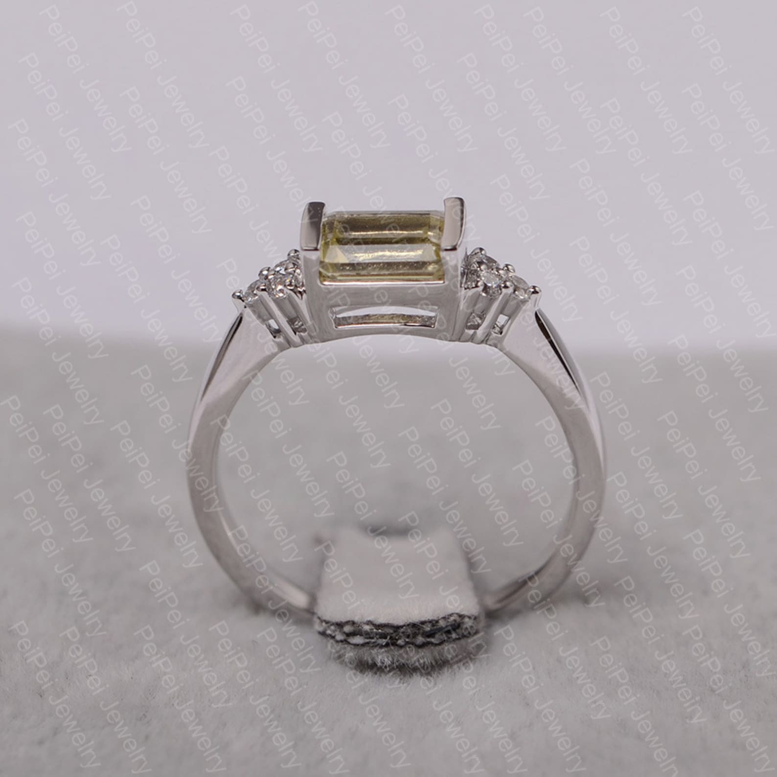 Lemon quartz ring sterling silver engagement ring emerald cut | Etsy