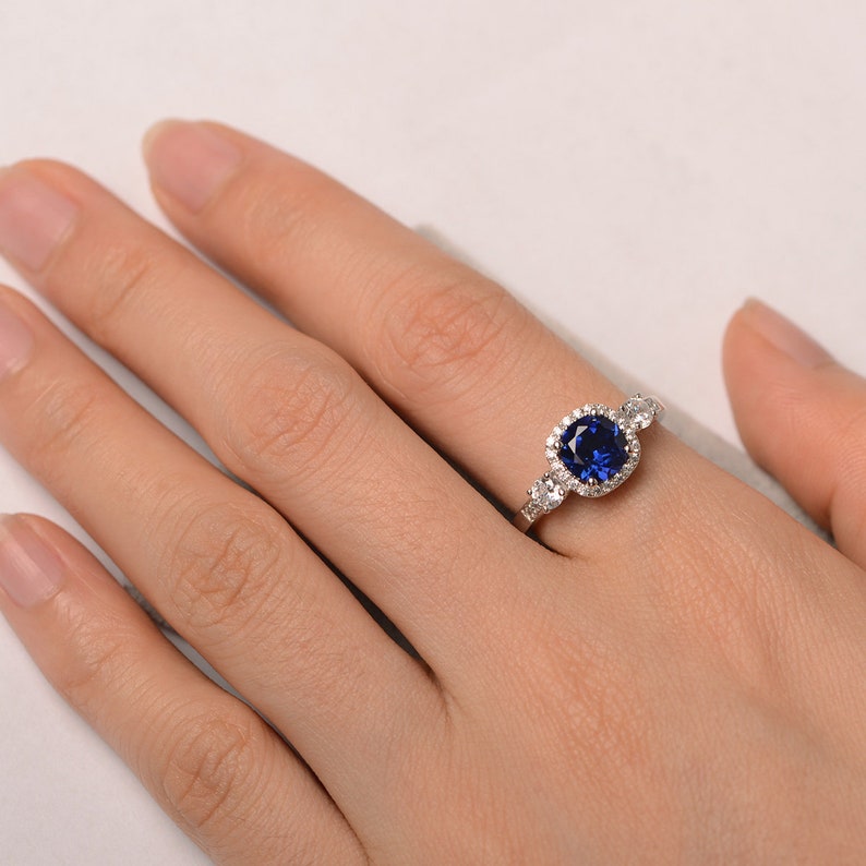 Lab Sapphire Ring Round Blue Gemstone Sterling Silver - Etsy